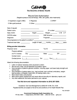 Fillable Online Download a Wound Care Authorization form - GEHA Fax ...
