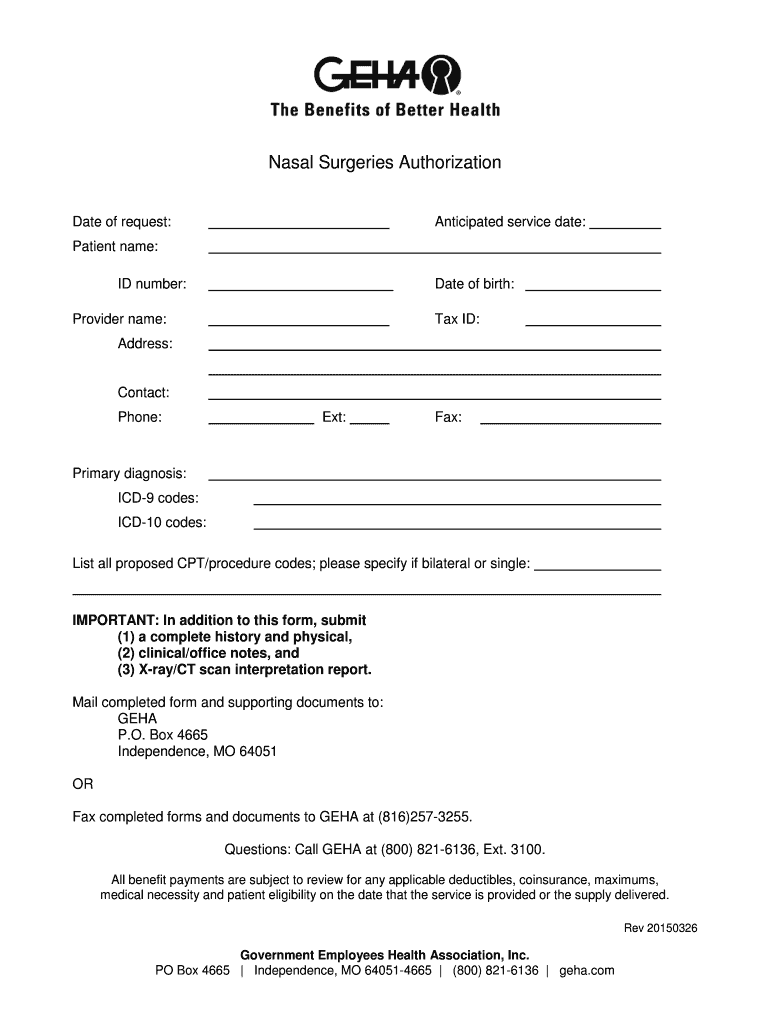 Fillable Online Download a Nasal Surgeries Authorization form Fax Email Print - pdfFiller