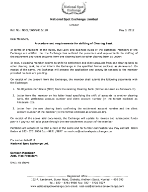 Fillable Online Procedure and requirements for shifting of Clearing ...