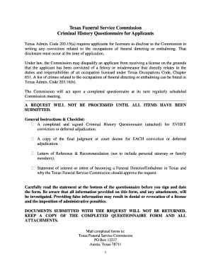 Fillable Online tfsc texas Criminal Conviction Questionnaire for ...