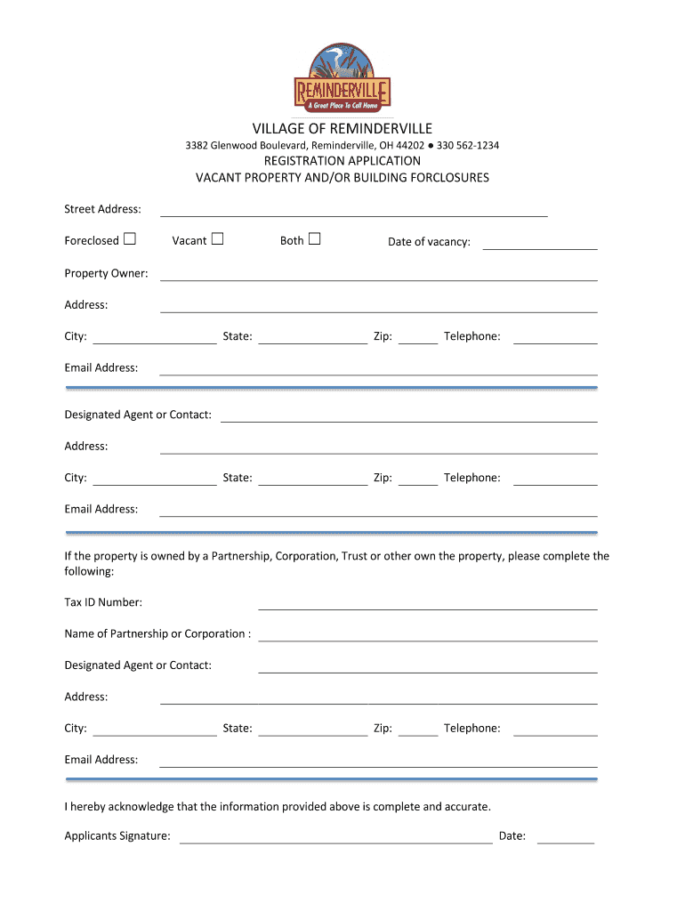 Fillable Online Reminderville OH VPR Form - Safeguard Properties Fax ...
