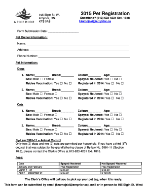Fillable Online 2015 Pet Registration Form Fax Email Print - pdfFiller