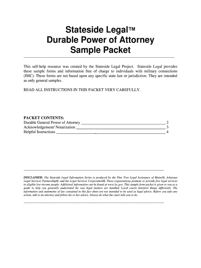 Fillable Online statesidelegal Durable Power of Attorney Packet ...