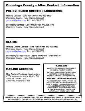 Fillable Online Onondaga County Aflac Contact Information Fax Email ...