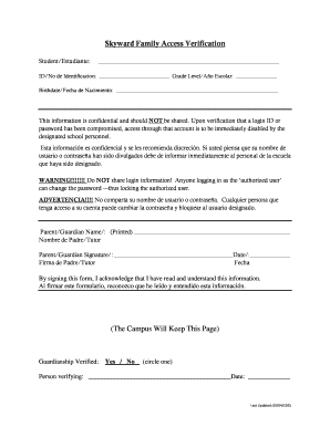 Fillable Online Skyward Family Access Verification (The Campus Will ...
