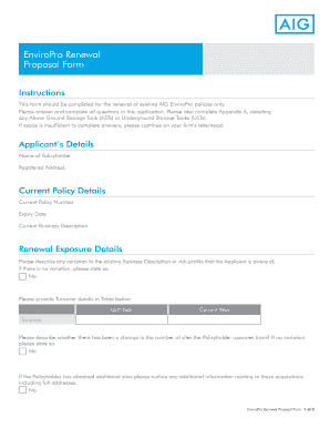 Fillable Online EnviroPro Renewal Proposal Form - Aig Fax Email Print ...