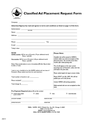 Fillable Online nafed Classified Ad Placement Request Form - National ...