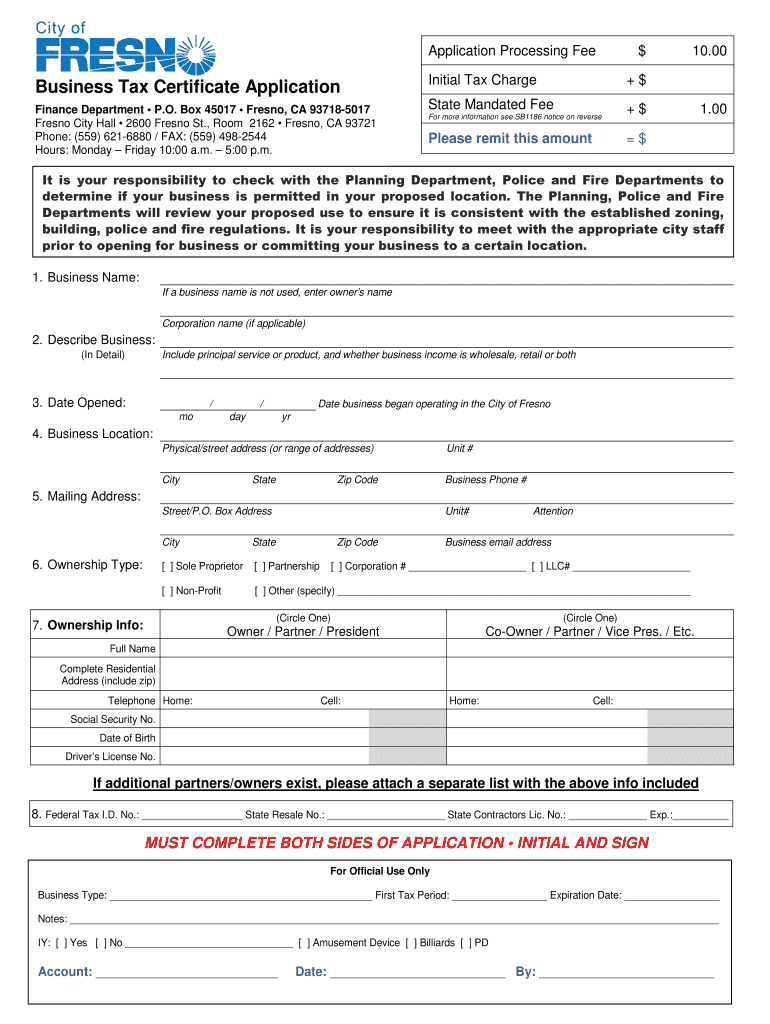 Fillable Online fresno You may access our printable business tax ...