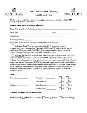 Fillable Online pointloma Point Loma Nazarene University Event Request Form Fax Email Print ...
