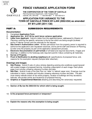 Fillable Online Fence Variance Application Form - Town of Oakville Fax ...