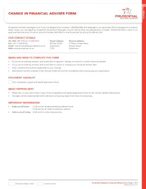 Fillable Online CHANGE IN FINANCIAL ADVISER FORM - Prudential Fax Email ...