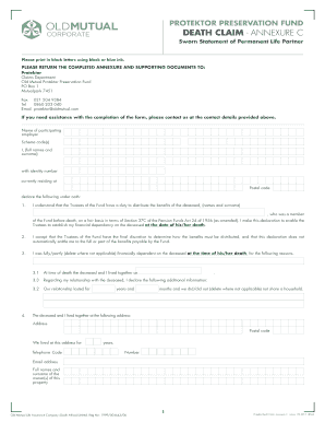 Fillable Online DEATH CLAIM - ANNEXURE C - Old Mutual Fax Email Print ...