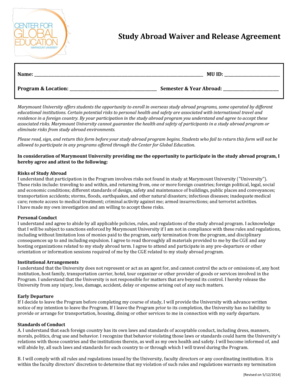 Fillable Online marymount Study Abroad Waiver and Release Agreement - Marymount University ...