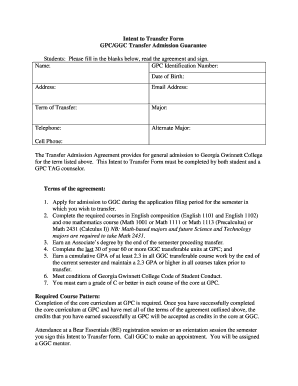 Fillable Online Intent to Transfer Form GPC/GGC Transfer Admission ...