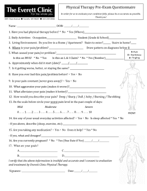 Fillable Online Physical Therapy Pre-Exam Questionnaire Fax Email Print ...