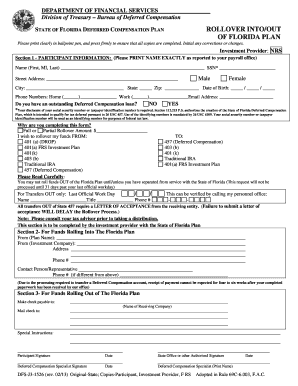 Fillable Online Rollover IntoOut of Florida Plan Form - Deferred ...