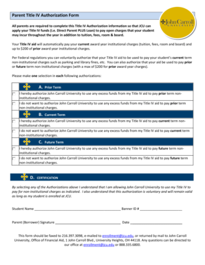 Fillable Online webmedia jcu Parent Title IV Authorization Form - John Carroll University ...