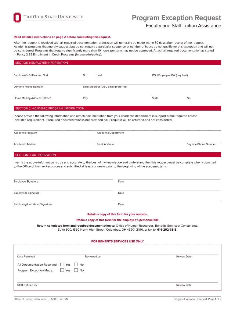 Fillable Online hr osu Faculty and Staff Tuition Assistance. The Ohio ...