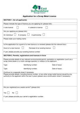 Fillable Online Scrap Metal Dealers Licence - Application Form - East ...
