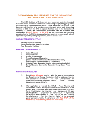 Fillable Online www2 doe gov Documentary requirements for the issuance ...