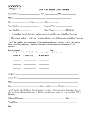 Fillable Online rockford NFP MBA Tuition Grant Voucher - Rockford ...