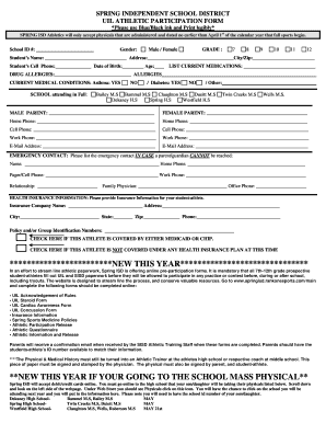 Fillable Online springisd Athletic Participation Physical Form PDF ...