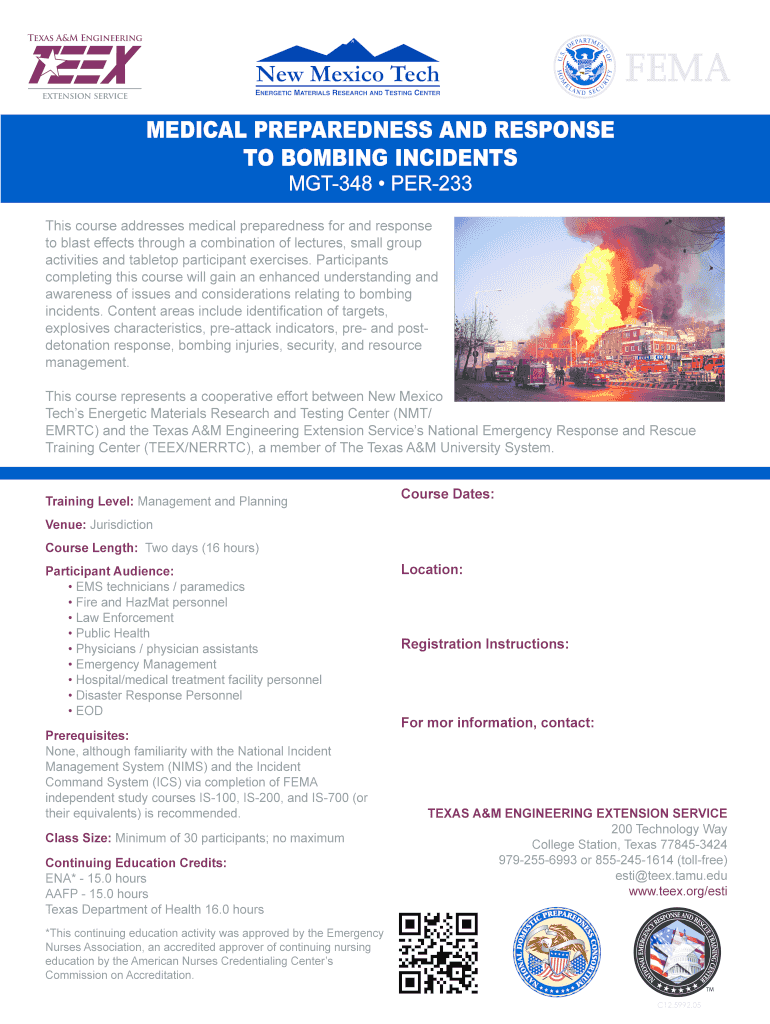 Fillable Online teex Medical preparedness and response to bombing ...