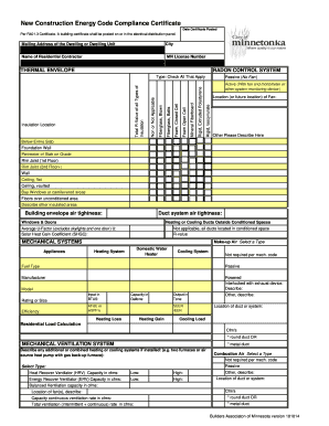 Fillable Online New Construction Energy Code Compliance Certificate ...