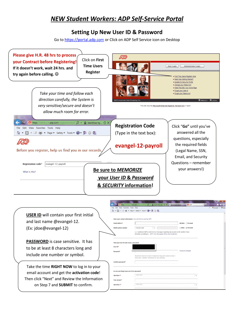 Fillable Online NEW Student Workers: ADP Self-Service Portal Fax Email ...