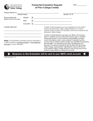Fillable Online Valley College Transcript Evaluation Request of Prior ...