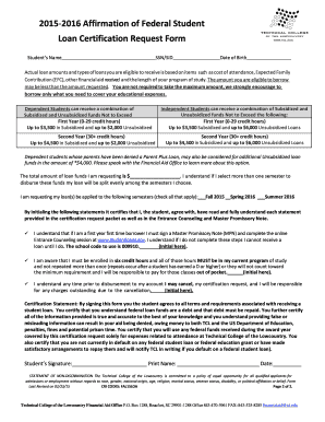 Fillable Online tcl 2015- 2016 Student Loan Certification Request Form ...