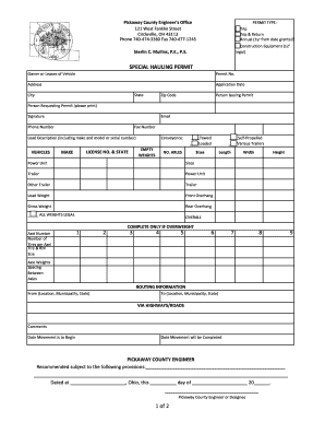 Fillable Online pickaway SPECIAL HAULING PERMIT TO WHOM IT MAY ...