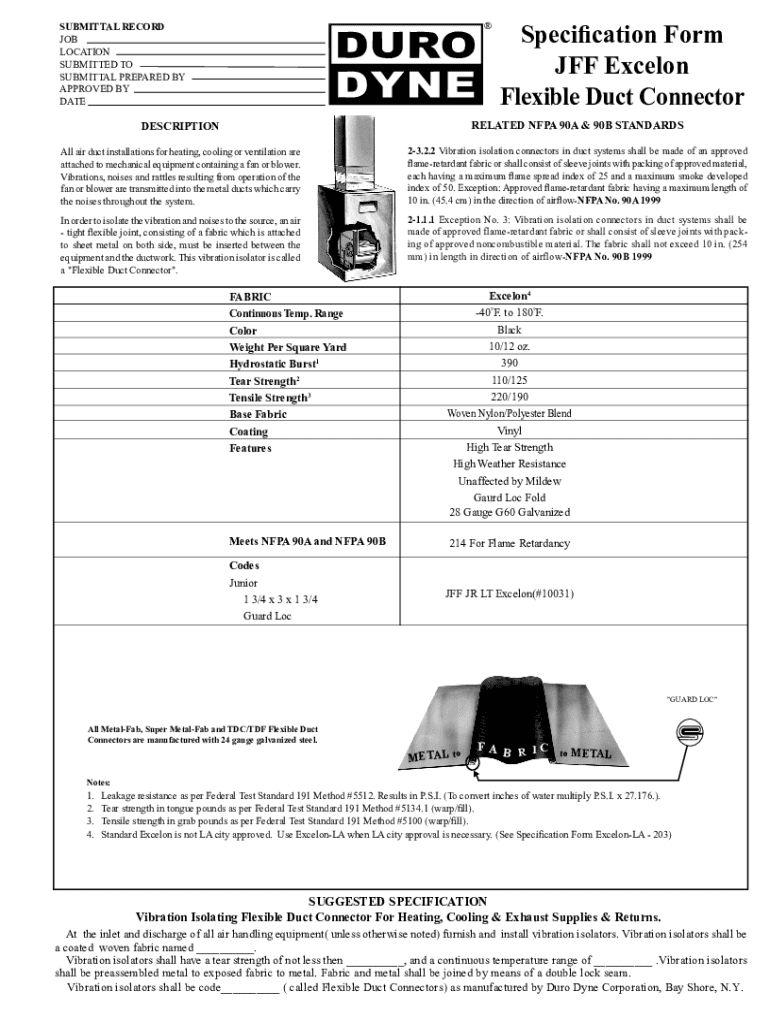 Fillable Online Specification Form EXCELON-LA Flexible Duct Connector ...