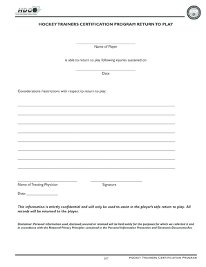 Fillable Online HOCKEY TRAINERS CERTIFICATION PROGRAM RETURN TO PLAY ...