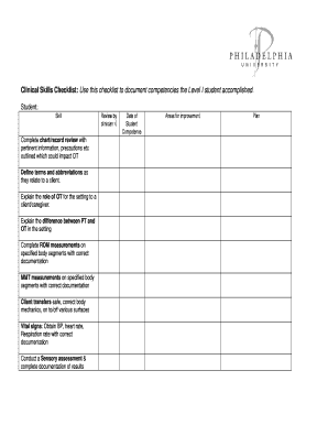 Fillable Online philau Clinical Skills Checklist: Use this checklist to ...