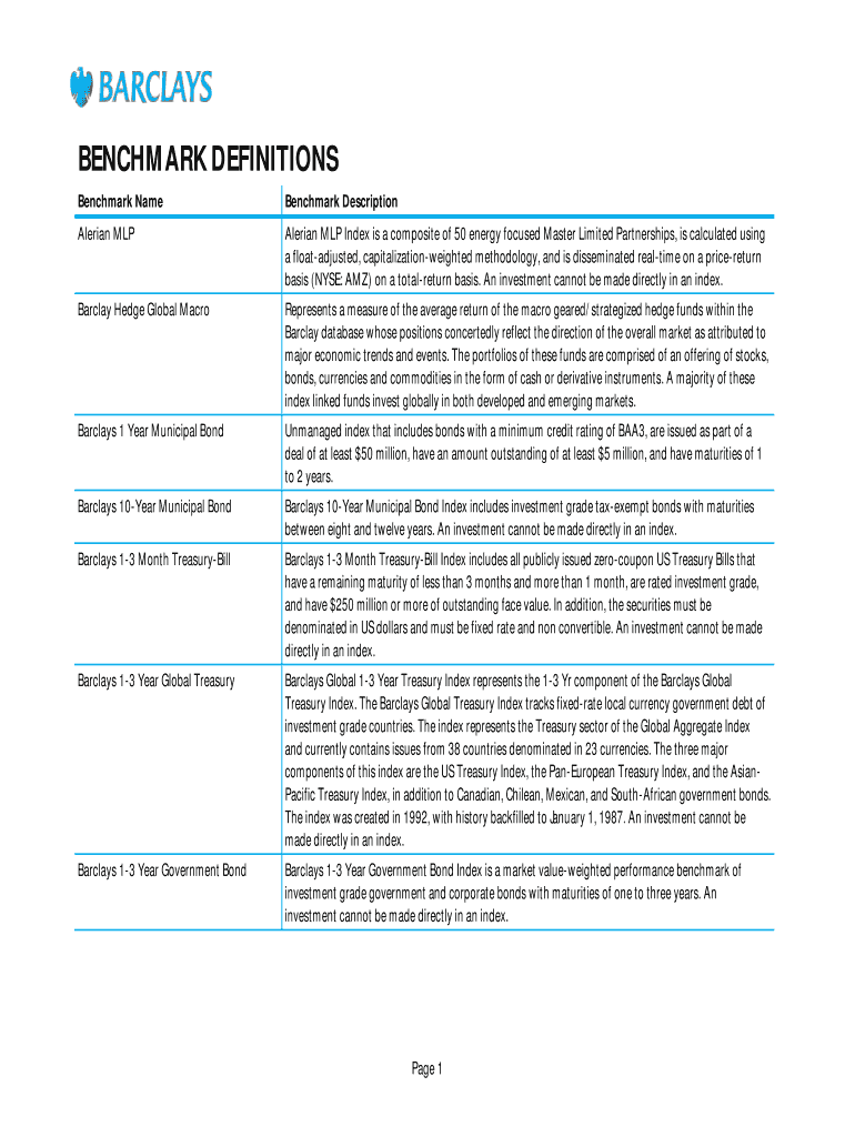 Fillable Online BENCHMARK DEFINITIONS Fax Email Print - pdfFiller
