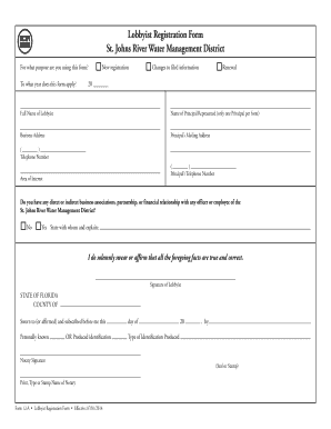 Fillable Online Lobbyist Registration Form St Johns River Water ...