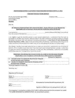 Fillable Online UNDERTAKING/LETTER OF AUTHORITY FROM PENSIONER RETIRED ...