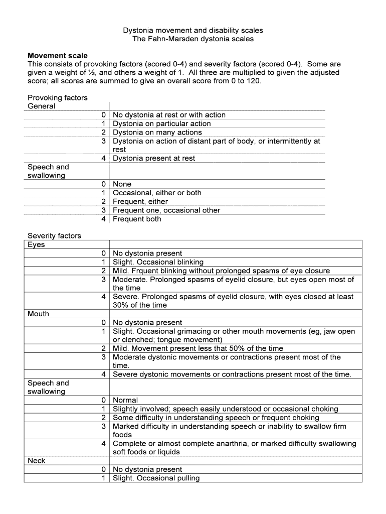 Fillable Online Dystonia movement and disability scales Fax Email Print ...