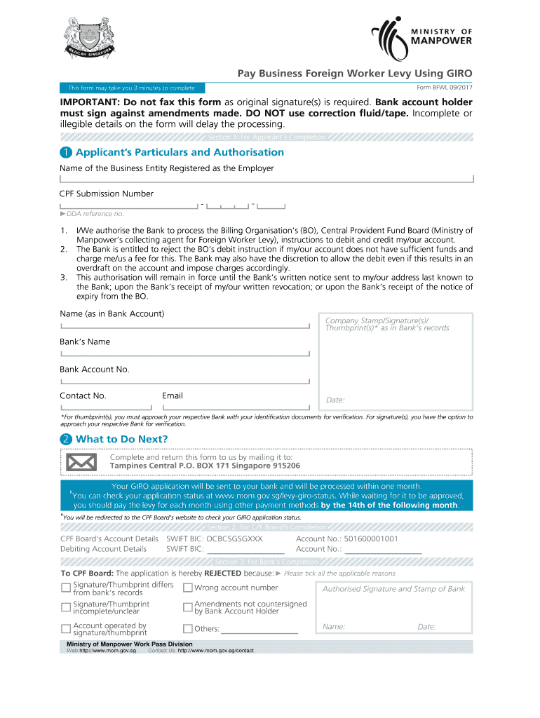 Fillable Online Pay Business Foreign Worker Levy Using GIRO Fax Email ...