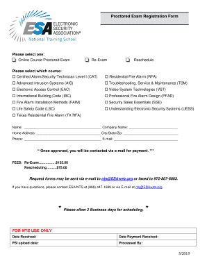 Fillable Online esaweb 52015 FOR NTS USE ONLY Proctored Exam ...
