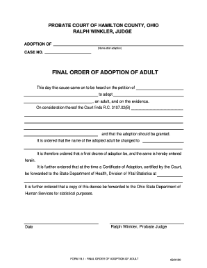 Fillable Online probatect FINAL ORDER OF ADOPTION OF ADULT - Hamilton ...