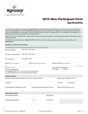 Fillable Online 2015 New Participant Form Fax Email Print - pdfFiller