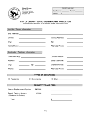 Fillable Online 1 2 CITY OF ORONO SEPTIC SYSTEM PERMIT APPLICATION Fax ...