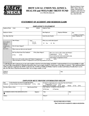 Fillable Online Accident and Sickness Claim - IBEW 22 Benefits Fax Email Print - pdfFiller