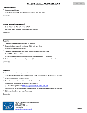 Fillable Online maryland sla RESUME EVALUATION CHECKLIST Fax Email ...