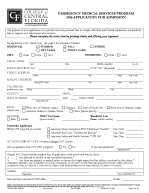 Fillable Online pr cf Paramedic technical certificate program - College of Central Florida Fax ...