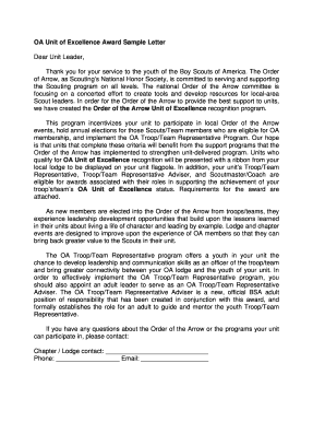 Fillable Online OA Unit of Excellence Award Sample Letter Fax Email ...