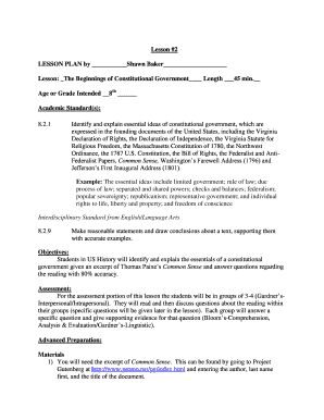 Fillable Online LESSON PLAN by Shawn Baker Fax Email Print - pdfFiller