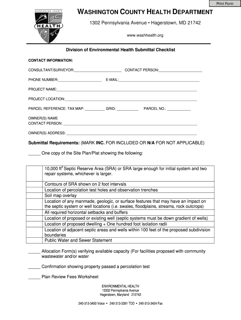 Fillable Online washco-md Health Department Submittal Checklist ...